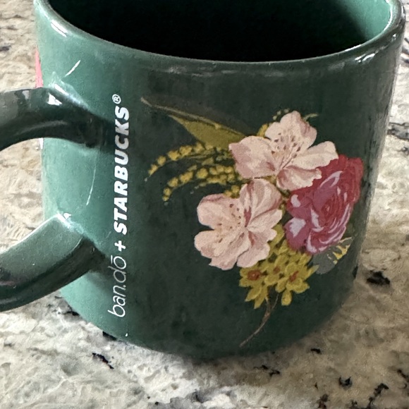 Starbucks | Kitchen | Bando Starbucks Forest Green Wfloral Print Coffee ...